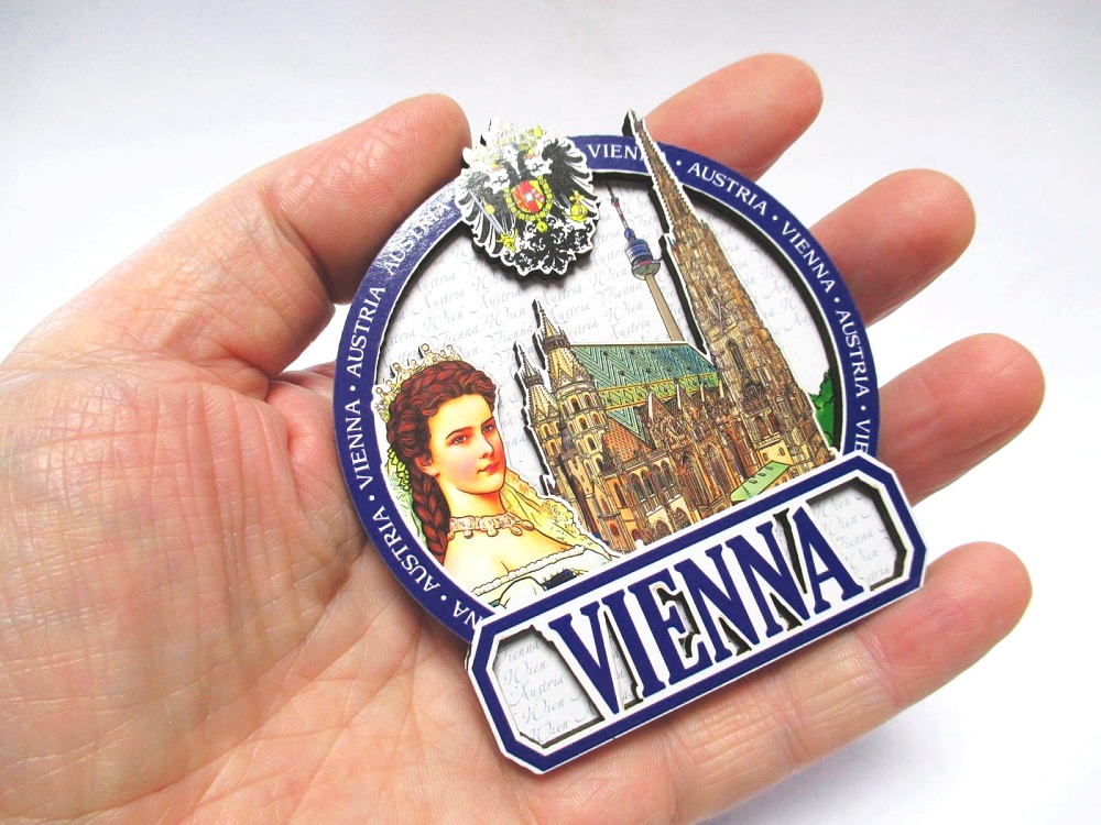 Wien Holz Magnet bunt Stephansdom Kaiserin Sissy Souvenir Österreich